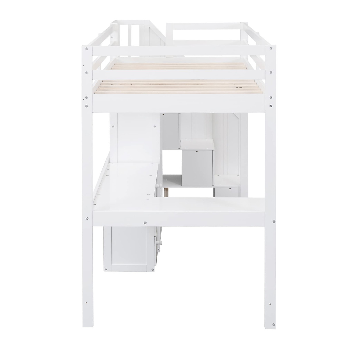 Harper & Bright Designs Twin Loft Bed with Stairs and L-Shaped Desk, Solid Wood Loft Bed Frame with Bookcase and Storage Drawers, for Kids Teens Adults (Twin Size, White)
