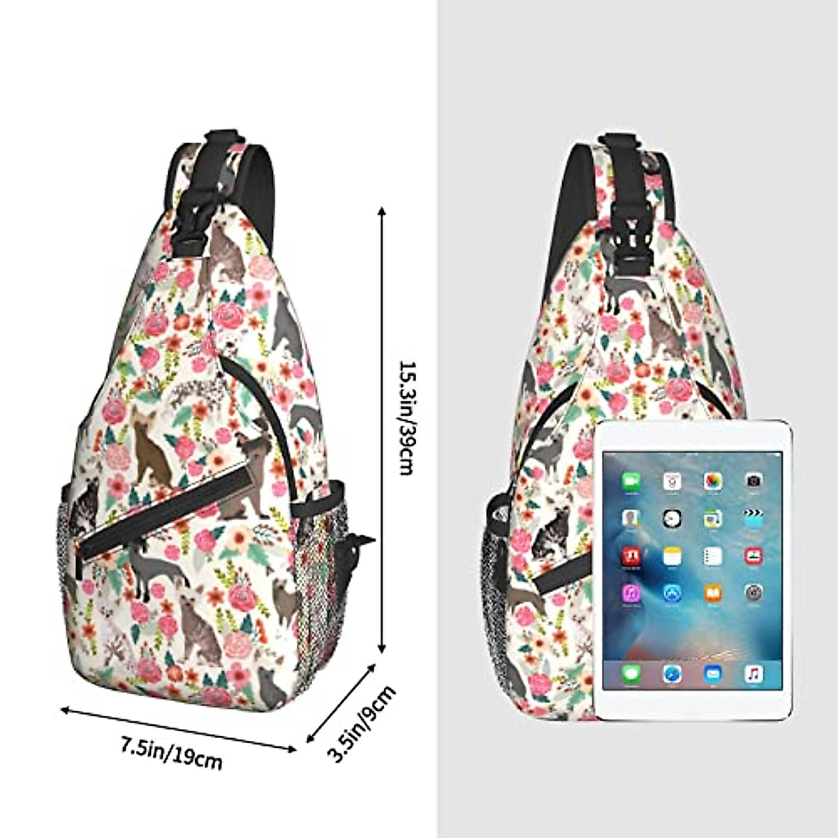 Cute Chinese Crested Dogs Lovers Rose Flower Floral Dog Puppy Animals 3D Printing Sling Bag Folding Chest Shoulder Backpack Crossbody Bags For Men Women Travel Gym School Ipad Backpacks Birthday Gifts