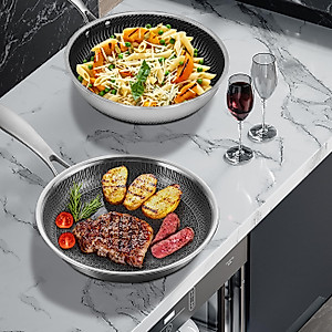 Stainless steel Pan with Lid 8 inch skillet non stick frying pans Stay-cool Handle, frying pans nonstick Dishwasher and Oven-Safe, pots and pans,Nonstick Frying Pan Suitable for All Stove, PFOA Free