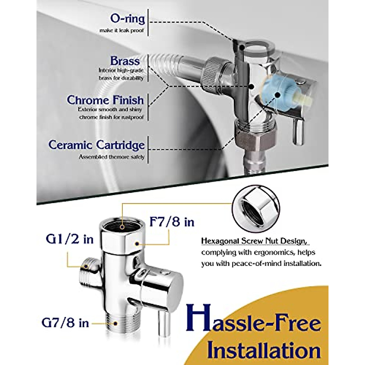 4 Mode Handheld Bidet Sprayer for Toilet Kit (Chrome) - Toilet Bidet Handheld Sprayer,Handheld Bidet for Personal Hygiene,Stainless Steel Bidet Hose,Brass T-Valve,Baby Cloth Diaper Sprayer