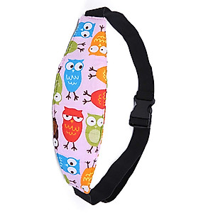 Potelin Baby Car Seat Pad Cushion Head Support Band Pram Stroller Sleep Seat Safety Belt Strap Cartoon Owl Pattern Strap for Kids Pink 1PCS