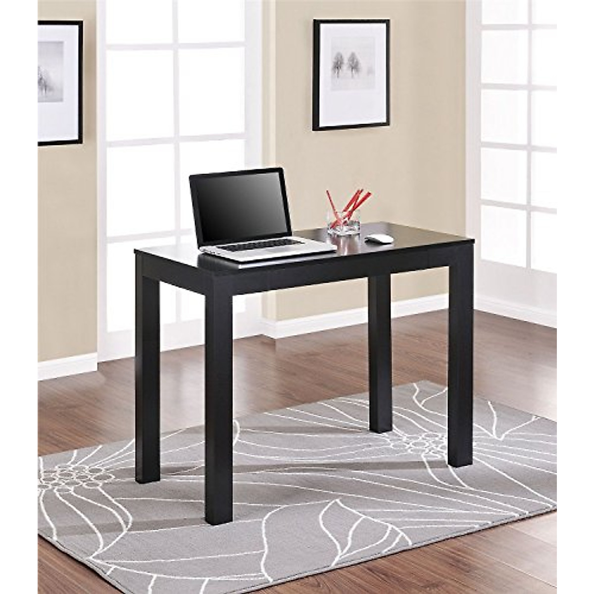 Ameriwood Home Parsons Desk with Drawer, Black & Parsons Desk with Drawer, White