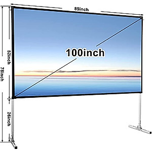 Outdoor Projector Screen and Stand - Komerti 100 inch 4K HD 16:9 Portable Projector Screen Outdoor/Indoor with Carry Bag, Foldable Video Projection Screens with Carry Bag for Home Theater Backyard