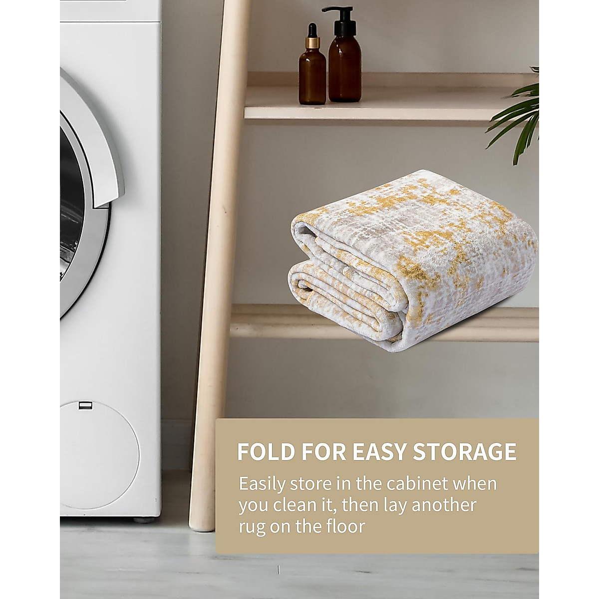 ILANGO 5 x 7 Area Rug for Living Room Bedroom Washable Rugs with Non Slip Backing High Traffic Indoor Carpet for Dining Room Dorm Non-Shedding & Fade Resistant Modern Rugs (Golden)