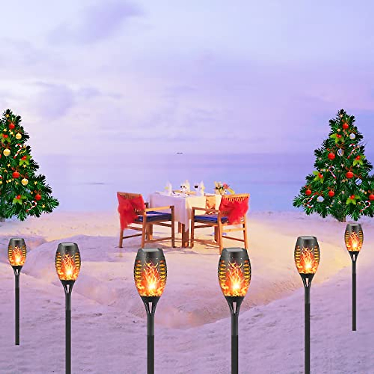 FAISHILAN 6 Pack Solar Flame Flickering Torch Solar Outdoor Lights LED Waterproof Solar Flame Light Torches Landscape Torch Solar Powered LED Light for Outside Pathway Yard Dusk to Dawn