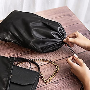 Satin Bags with Drawstring and Toggle - Cinch and Ditty Pouch for Travel, Bedroom and Wardrobe (10 x 15 inch - 12 pack, Black)