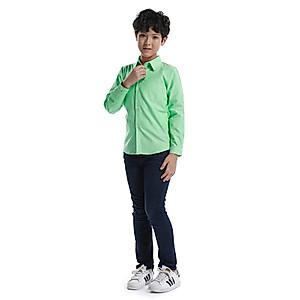 Phorecys Boys' Oxford Dress Shirts Long Sleeve Button Down Solid Dress Shirt N004 Green Tag 100CM - 2T