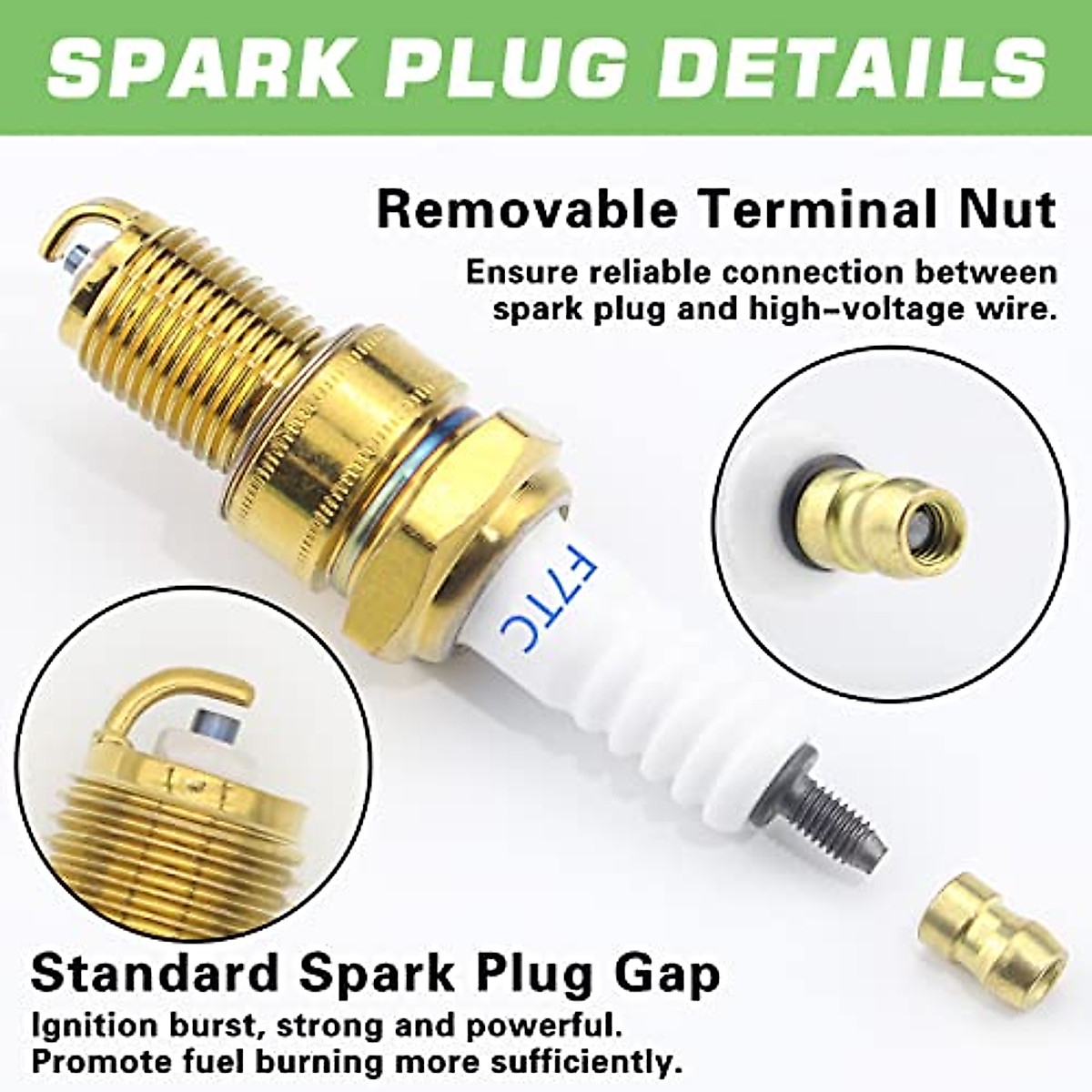 GREPSPUD 4pcs F7TC Spark Plugs GX120 GX160 GX200 GX240 GX270 GX340 GX390 Sparkplugs with Wrench for 4-Stroke Engine Generator Lawnmower Chainsaw Tractor Water Pump Rototiller Go Kart Mini Bike