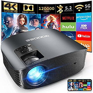 GooDee Projector 4K with WiFi and Bluetooth Supported, FHD 1080P Mini Projector for Outdoor Moives, 5G Video Projector for Home Theater Dolby Audio Zoom Portable Projector TV Stick PPT (YG600 Plus)