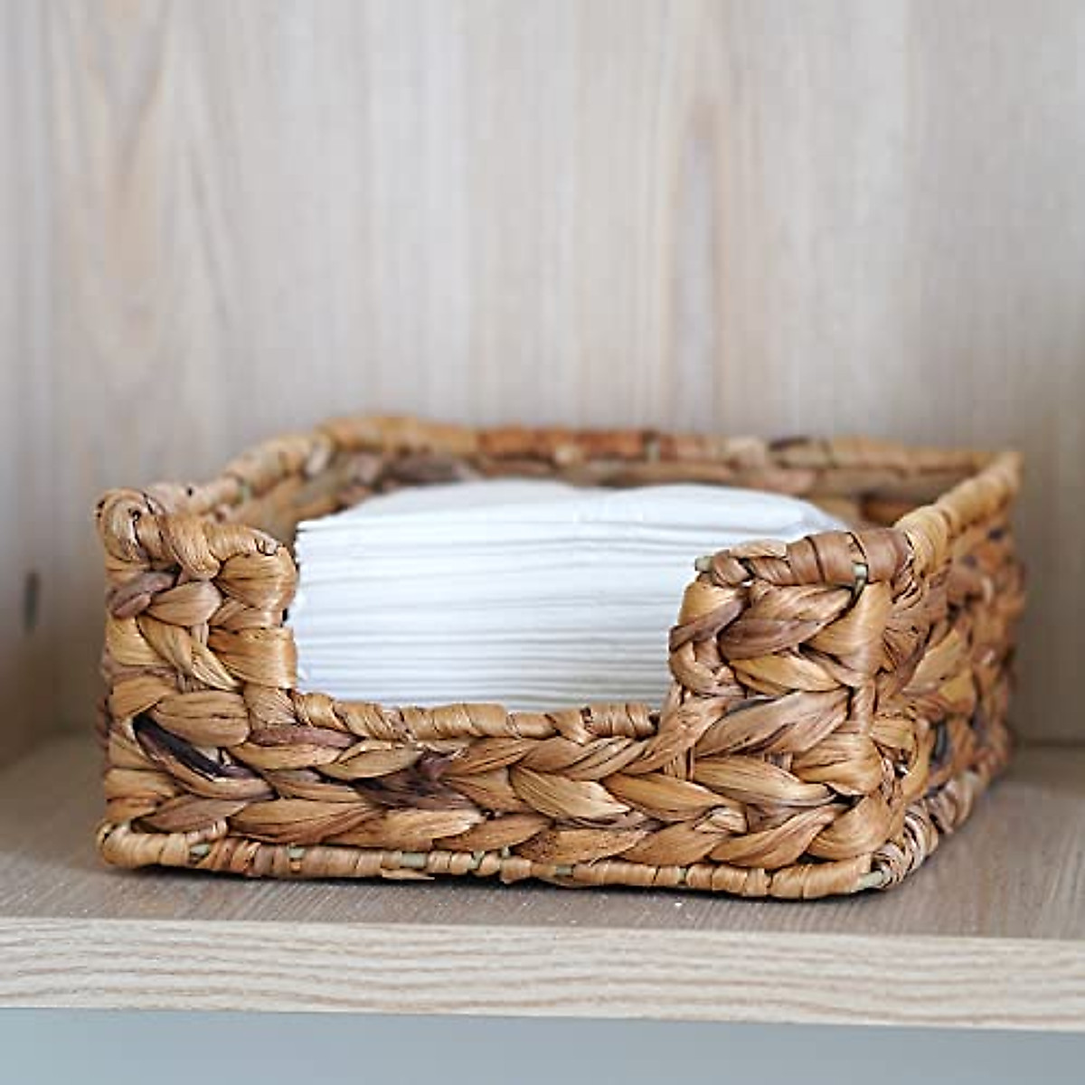 Hiwafifi Water Hyacinth Napkin Holder, 7" Woven Servilletero For Table, Farmhouse Wicker Napkin Baskets For Cocktail Paper Napkins, Rattan Guest Towel Napkin Tray For Kitchen Bathroom Decor, Square