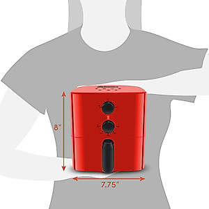 Elite Gourmet EAF-3218R Personal 1.1 Quart Compact Space Saving Electric Hot Air Fryer Oil-Less Healthy Cooker, Timer & Temperature Controls, Red.