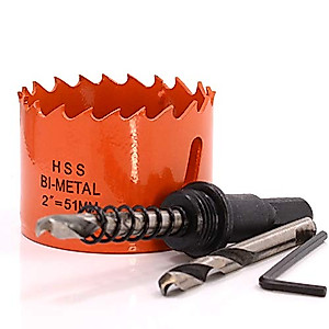 Koopi 2 Inch BI-Metal Hole Saw with Arbor and Replacement Pilot Drill Bit, 51mm Dia Hole Cutter for Easily Drilling Wood, Plastic, Thin Metal