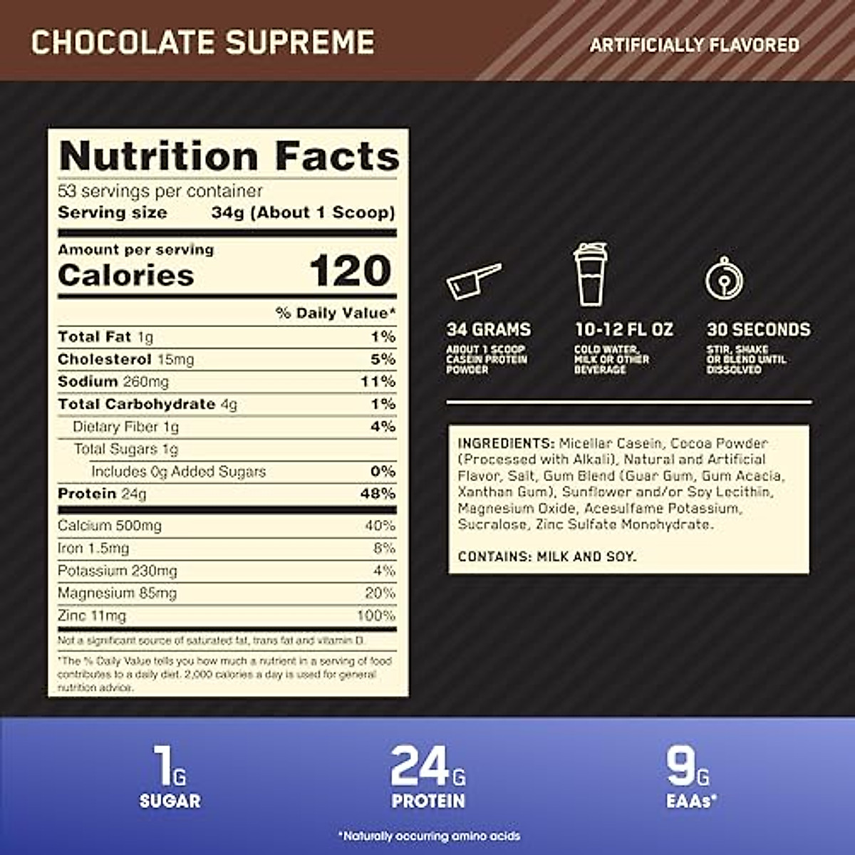 Optimum Nutrition Gold Standard 100% Micellar Casein Protein Powder, Slow Digesting, Helps Keep You Full, Overnight Muscle Recovery, Chocolate Supreme, 4 Pound (Packaging May Vary)