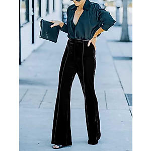 OLYCELAK Women Velvet Elastic High Waisted Wide Flare Leg Palazzo Formal Party Long Pants Black Plus Size XL