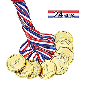 Caydo 72 Pieces Children's Gold Plastic Winner Award Medals for Kids Party Favor Decorations and Sports