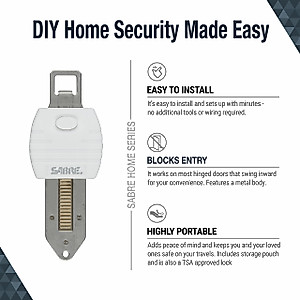 SABRE Portable Door Lock, White, Key Lock, Lightweight & Easy to Carry, Additional Home Security for Hotels, Apartments, Dorms, & Vacation Rentals, Quick Install