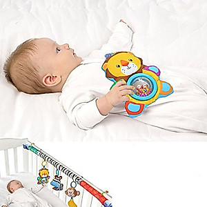 VX-star Baby Travel Play Arch Stroller/Crib Accessory,Cloth Animmal Toy and Pram Activity Bar with Rattle/Squeak/Teethers(Stripe)