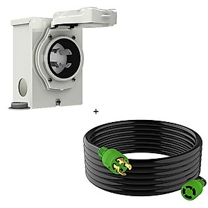Pre-Drilling 30 Amp Generator Power Inlet Box & RVMATE 30 Amp Generator Cord 4 Prong 25FT