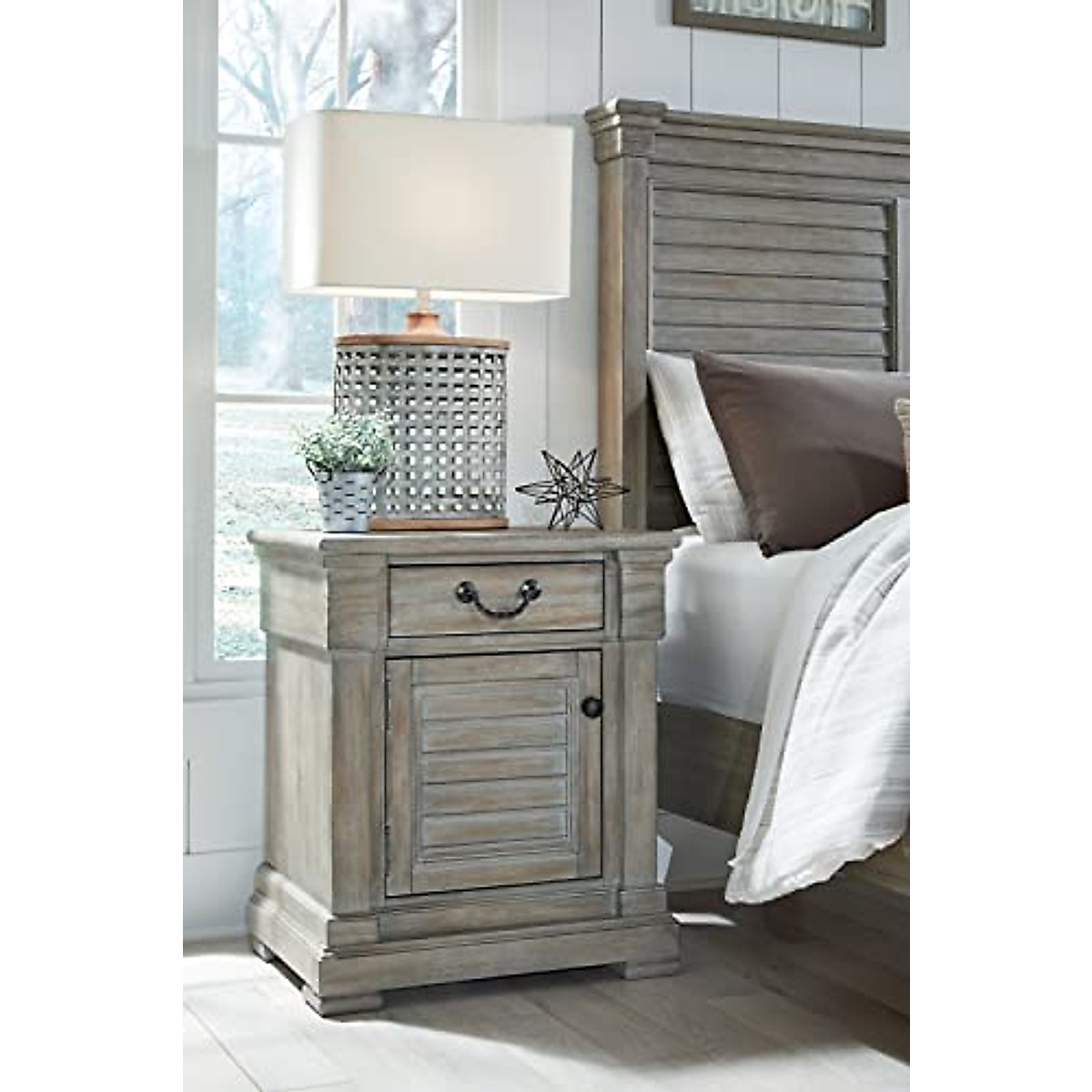 Signature Design by Ashley Moreshire Casual 1 Drawer and 1 Storage Cabinet Night Stand, Gray