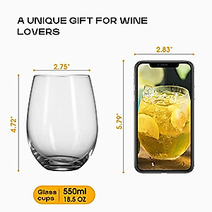 S SALIENT Set Of 8 Stemless Wine Glasses,Hand Blown Red Wine Glasses,Crystal Drinking Glasses Clear Glass Wine Tumbler,18.5oz