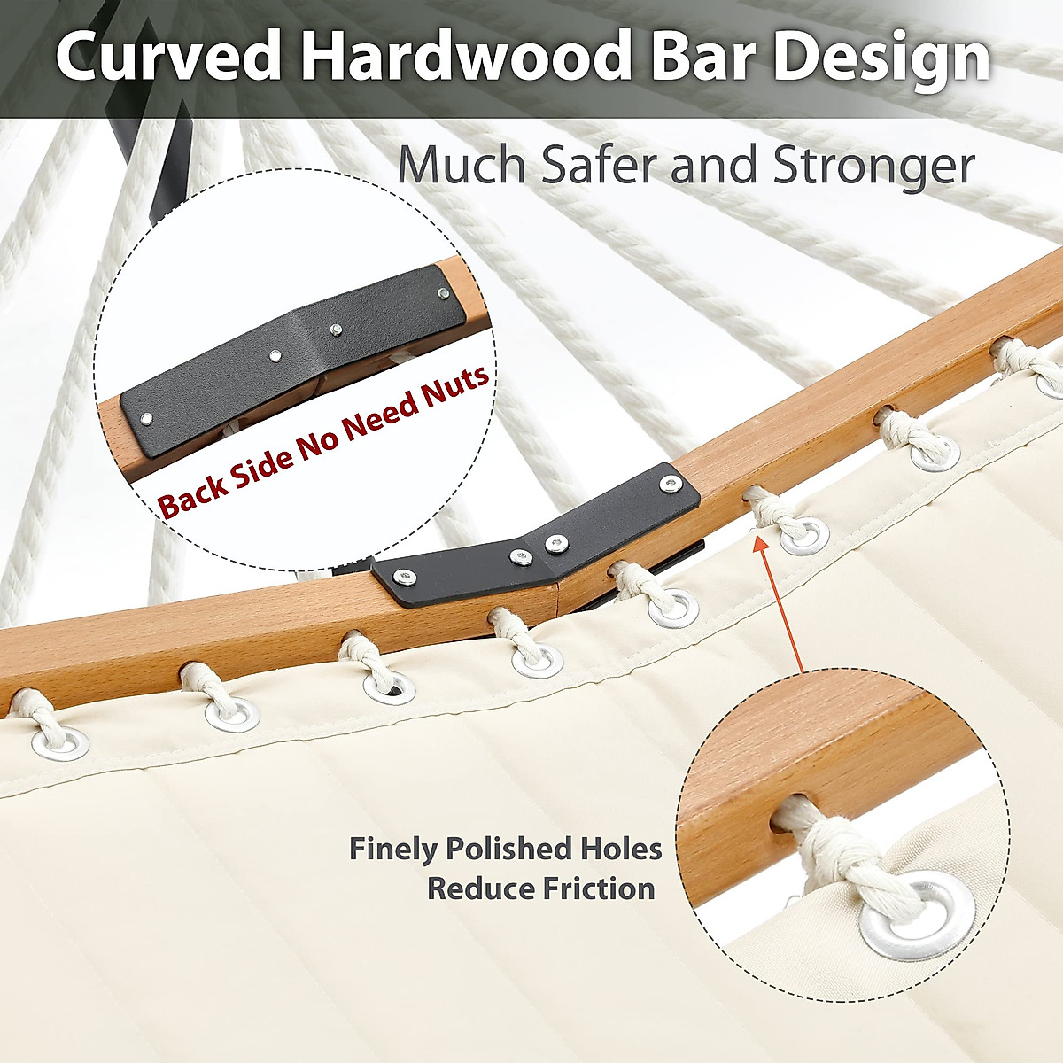 Homgava Two Person Hammock with Stand Heavy Duty, Outdoor Patio Hammock with Portable Steel Stand, Large Double Hammocks,480lbs Capacity.(Off White)