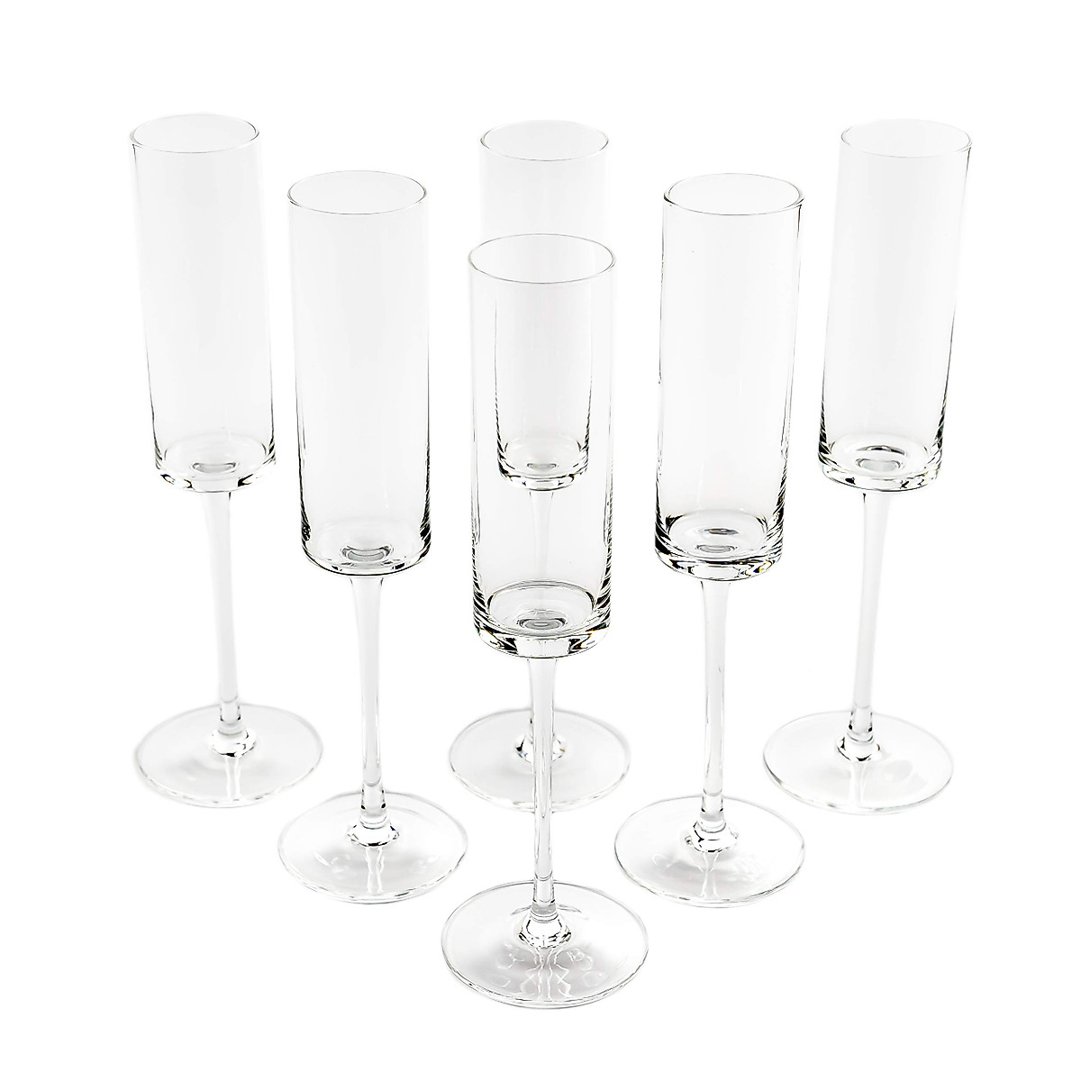 Aspen & Birch - Modern Champagne Flutes Set of 6 - Champagne Glasses - Mimosa Glasses, Crystal Stemware, Clear, 6 oz, Hand Blown Glass Champagne Flutes - Hand Crafted by Artisans
