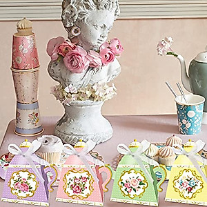 Cieovo 24 Pieces Tea Party Treat Gift Boxes, Tea Time Floral Party Favor Boxes Treat Boxes Candy Bags for Tea Garden Wedding Bridal Birthday Baby Shower Party Decorations Supplies