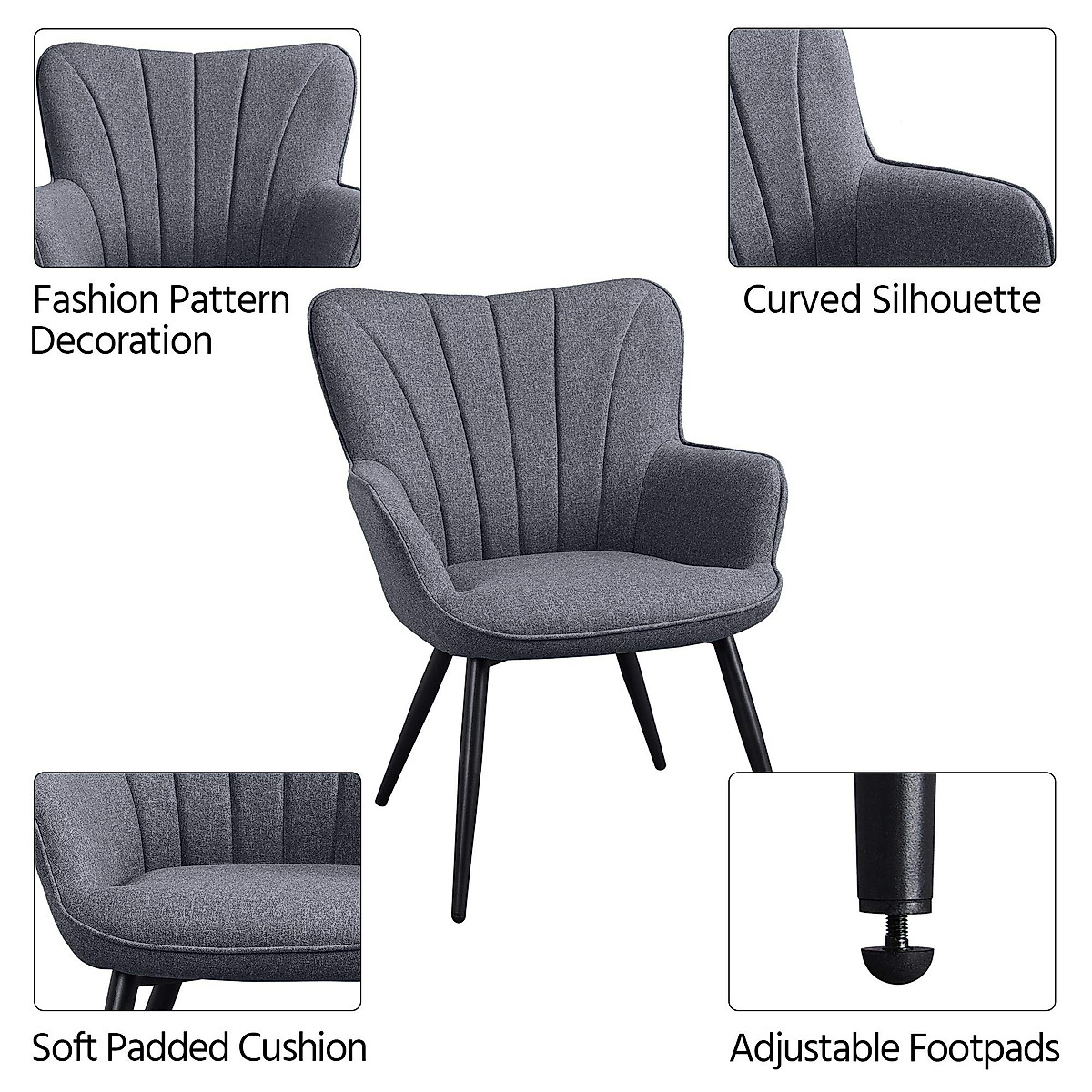 Yaheetech Accent Chair, Modern and Elegant Armchair, Linen Fabric Living Room Chair Vanity Chair with Metal Legs and High Back for Living Room Bedroom Office Waiting Room, Set of 2, Grey