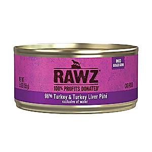 Rawz Natural Premium Pate Canned Cat Wet Food - Made with Real Meat Ingredients No BPA or Gums - 5.5oz Cans 24 Count (Turkey & Turkey Liver)