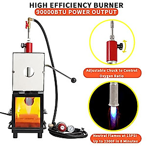 LAOTZU FORGE Propane Forge Burner, High 90K BTU Output Metal Forge Burner- Heats up to 2600°F, Gas Ball Valve, Air Choke to Adjust Flame, Brass Gas Fitting, Forge Burner for Metal Knife Making Farrier Forge Furnace for Starter (1 Burner)
