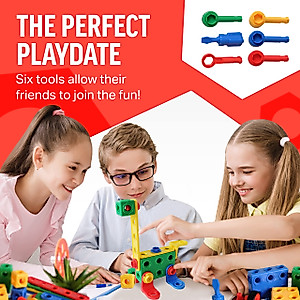 Brickyard Building Blocks STEM Toys - Educational Building Toys for Kids Ages 4-8 with 163 Pieces, Tools, Design Guide and Toy Storage Box, Easter Basket Stuffers Gift for Boys & Girls