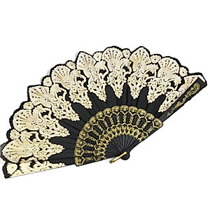 RAZZUM Folding Hand fansFolding Flower Lace Hand Held Fan，Luxury Fashion Hot Stamping Fan，Black Wedding Dance Party Silk Fans Chinese Fans Fan (Color : C)