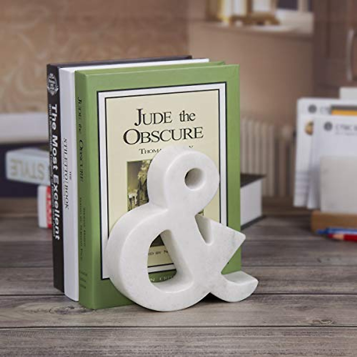 Creative Home 74864 Natural Marble Stone Letter Ampersand, Bookends, Paper Weight, 5.5" W x 5-7/8" H, 1-1/2" D, Off-White (patterns may very)