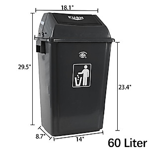 Obstnny 4 Packs Large Plastic Garbage Can, 60 L Swing Top Lid Trash Bin, Gray