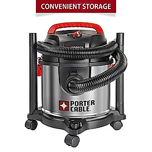 PORTER-CABLE Wet/Dry Vacuum 4 Gallon 4HP Stainless Steel Light Weight Portable, 3 in 1 Function with Attachments, Silver+Red