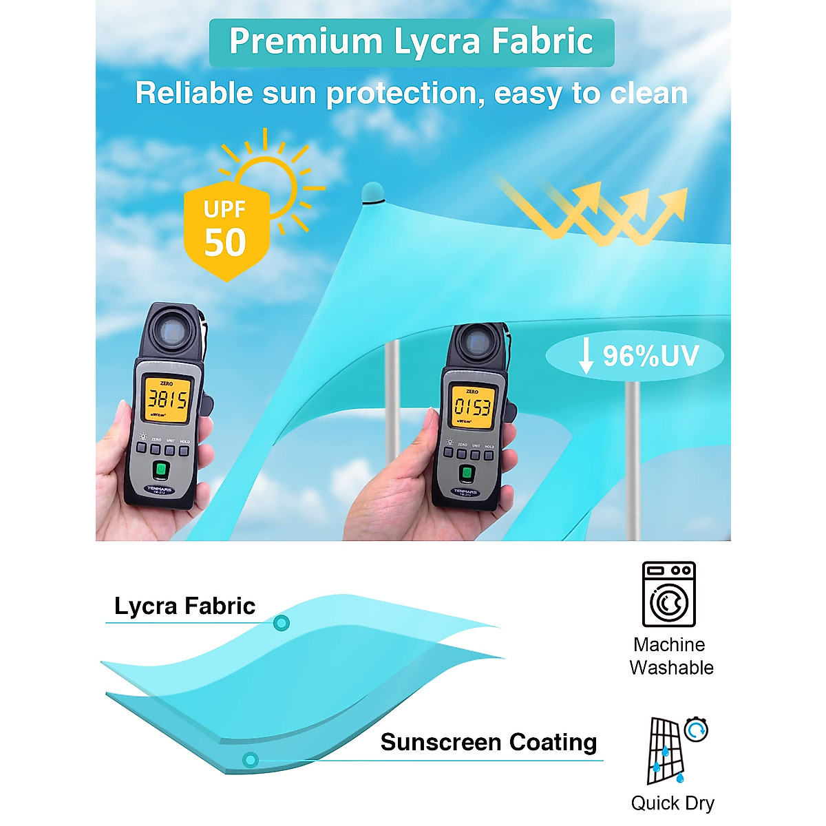 anngrowy Beach Tent Canopy 10'x10' Beach Tents Sun Shelter 6-8 Person Beach Canopy Tent Sun Shade Easy Setup Pop Up Beach Shade Canopy Portable Beach Tent UPF 50+ Waterproof Windproof Beach Canopy