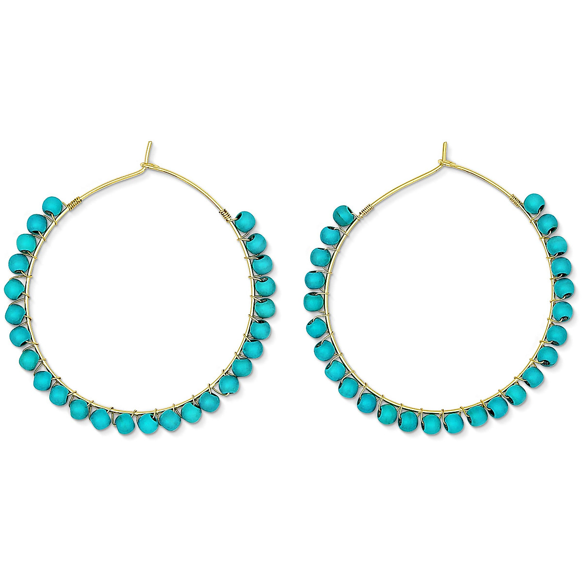 Beaded Hoop Earring - Natural Stone Hoop Earrings for Women Medium Hoop Earrings Gold Hoop Earrings for Women Gold Hoops Earrings for Women