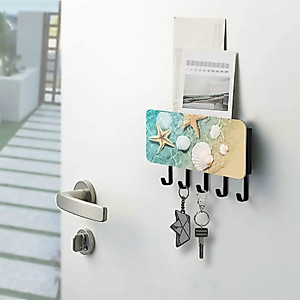 Sletend Ocean Beach Acrylic Key Holder, Wall-Mounted 5 Hooks Storage, Non-Marking Stickers Included, Modern Design for Entryway, Kitchen, Bathroom Decor