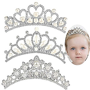 ANBALA Small Tiara Crown with Hair Comb, 3 Pack Mini Tiara Crown Princess Crystal Shiny Hair Accessories for 2 3 4 5 6 7 8 9 Years Girls Hair Dectoration Styling Cute Hair Accessories (3 Styles)