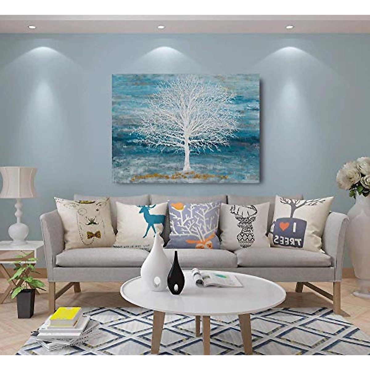 Yihui Arts Abstract Landscape Canvas Art Hand Painted 3D Tree Paintings with Gold Foil for Wall Decor Modern Artwork Pictures Living Room Bedroom Decoration