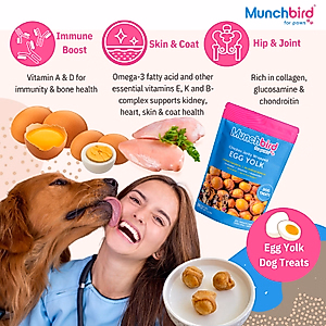 Munchbird Dehydrated Chicken Jerky Wrapped Egg Yolk Dog Treats, 100% Egg Yolk, Food Topper for Dogs, No Filler, Alternative to Freezed Dried Quail Egg Yolk, 7 OZ (Pack of 20 to 30 Egg yolks)