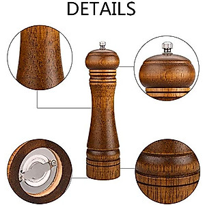 Refillable Wooden Pepper Mill - Big Solid Oaken Wood Gourmet Professional Mills Shaker with Strong Non-corrosive Adjustable Ceramic Grinder Mechanism - Fine to Coarse - 8 in