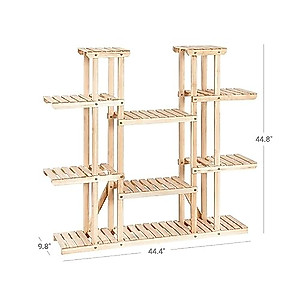 CUJUX Dudukan Tanaman Kayu Solid Tinggi Dengan 17 Tempat Untuk Pot, Dudukan Tanaman Dalam Ruangan Bertingkat Yang Besar
