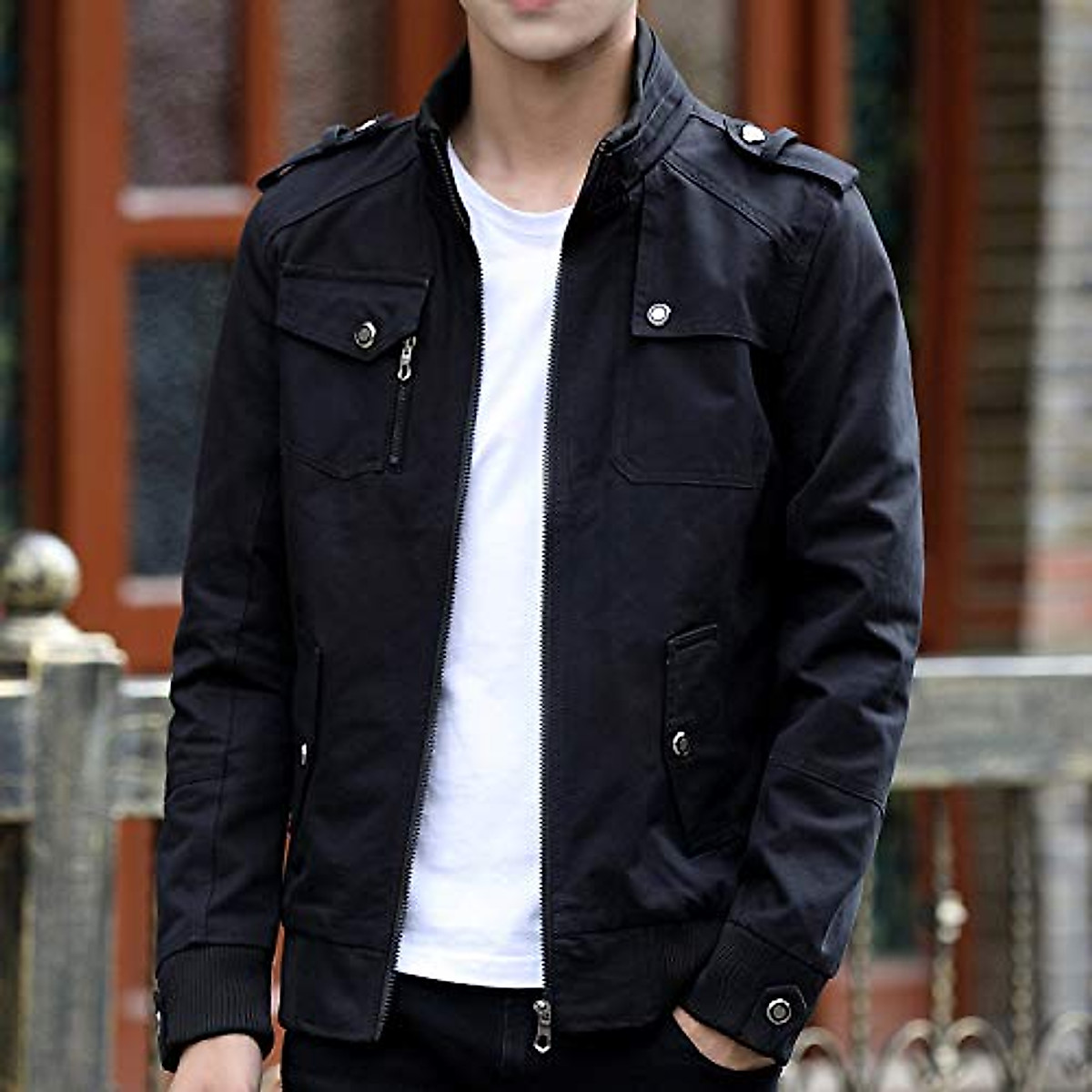 Womleys Mens Casual Windbreaker Outerwear Cotton Coat Lightweight Jackets (Medium, Black)