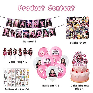 Mprocen 84PCS Happy Balloons Birthday Banner Party Supplies Pink,Cake Topper,Cupcake Toppers,Latex Balloons,Invitation Card,Tattoo Stickers