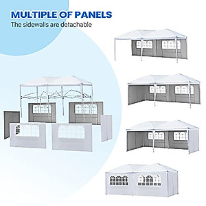 Quictent 10x20 Ft Ez Pop Up Canopy Wedding Party Tent with Sidewalls,Folding Instant Canopy Tents for Outdoor Parties,6 Sand Bags Included（White）