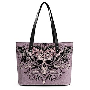 Womens Handbag Skull Pink Leather Tote Bag Top Handle Satchel Bags For Lady