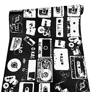Yifely Black White Drawer Covering Paper Retro Cassette Shelf Liner Countertop Door Sticker 17.7inch by 9.8 Feet
