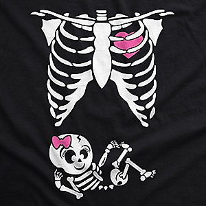 Maternity Baby Girl Skeleton Cute Halloween Pregnancy Bump Tshirt (Black) - L Crazy Dog Novelty Maternity T-Shirts for Halloween Season Soft Comfortable Funny Graphic Maternity Heather Black - Ba L