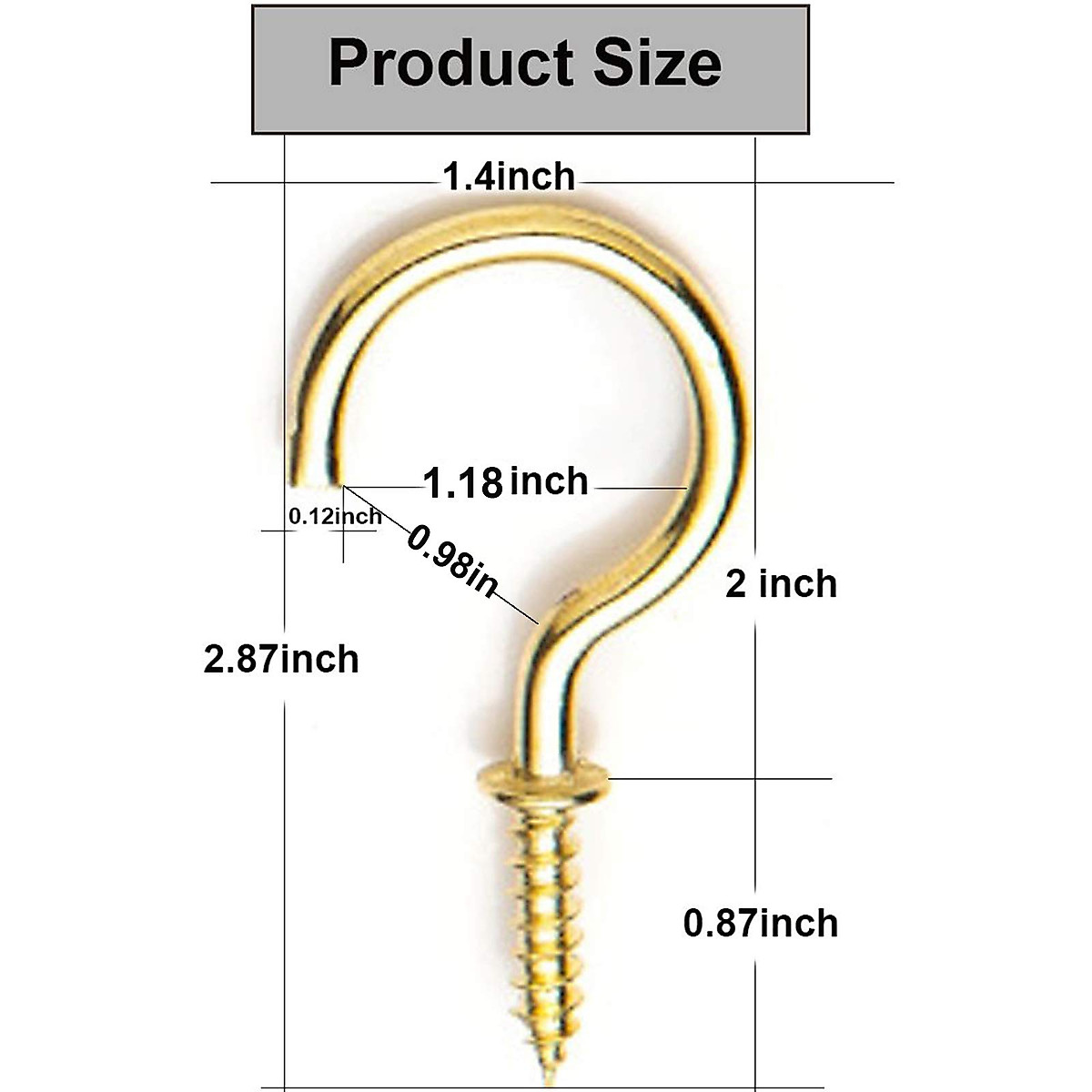XeeDoo Cup Hooks for Hanging,12 Pack 2 inch Metal Screw in Ceiling Hooks Heavy Duty Brass Plated Hooks Holders for Outdoor Indoor,Gold